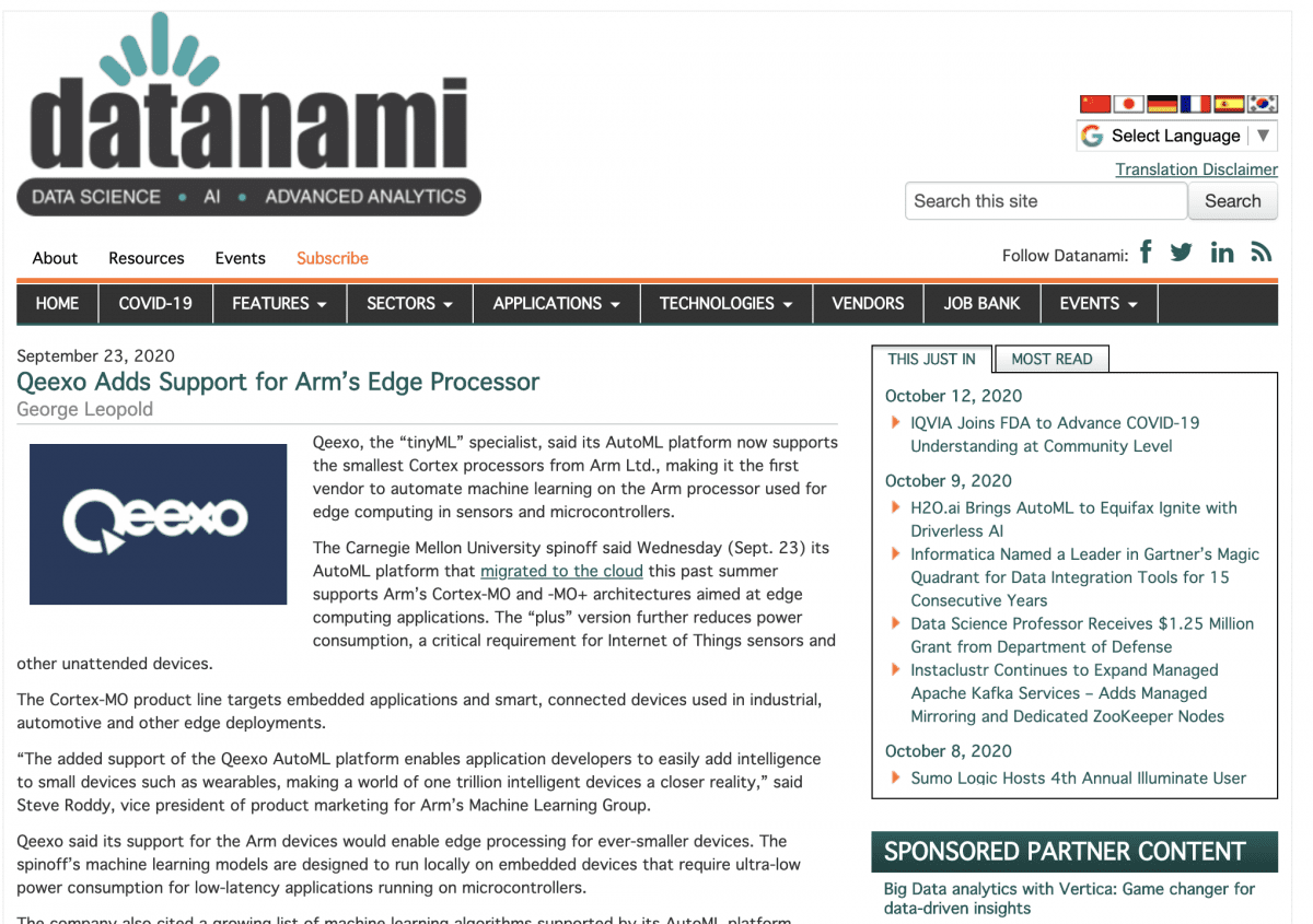 Qeexo Adds Support for Arm’s Edge Processor – SensEI by TDK