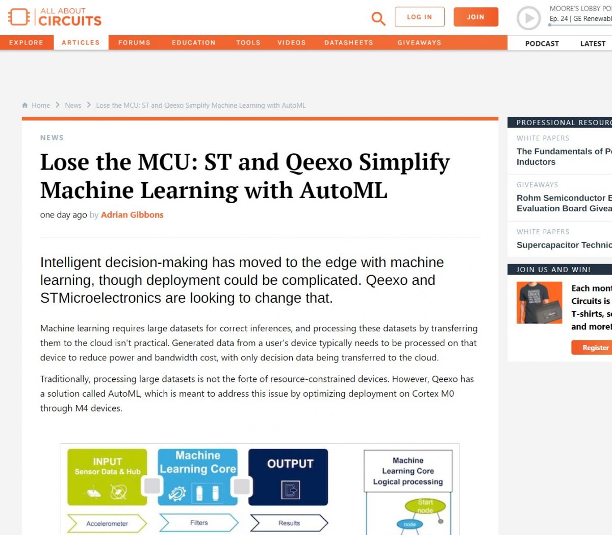 Lose the MCU: ST and Qeexo Simplify Machine Learning with AutoML – SensEI by TDK