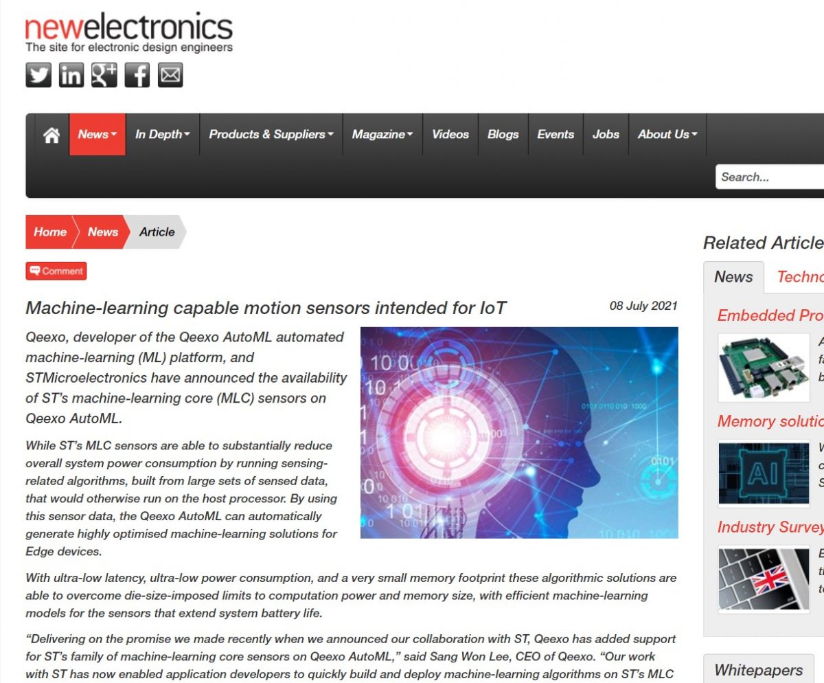 Machine-learning capable motion sensors intended for IoT – SensEI by TDK